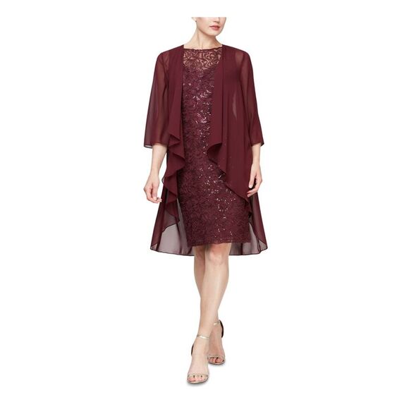 SLNY | Jackets & Coats | Slny Womens Maroon Sheer Open Front 34 Sleeve ...